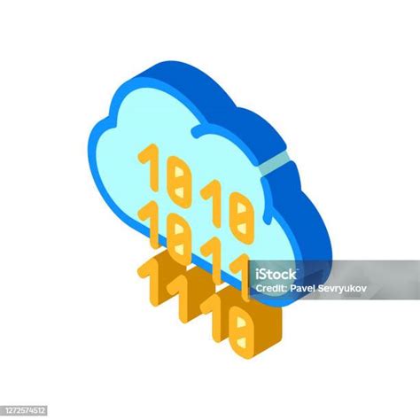 Pemrograman Kode Biner Cloud Penyimpanan Isometrik Ikon Vektor