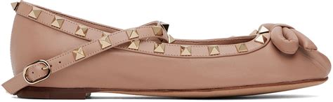 Valentino Garavani Beige Rockstud Nappa Leather Ballerina Flats
