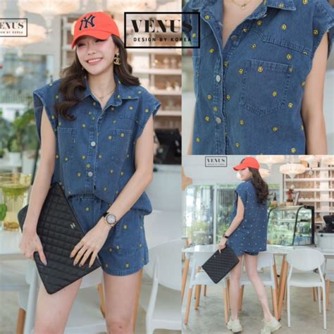 Smile Set Jeans ชุดเซตผ้ายีนเนื้อดี สกีนลายการ์ตูนย์สุดน่ารัก Shopee