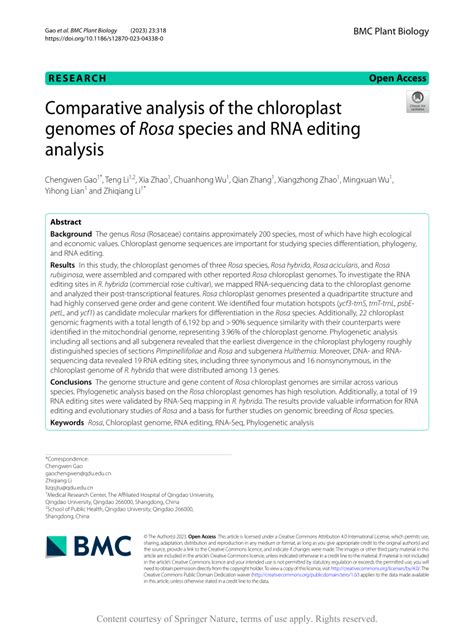 Pdf Comparative Analysis Of The Chloroplast Genomes Of Rosa Species
