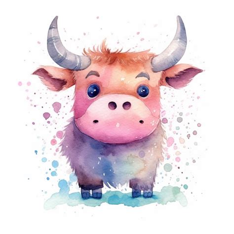 Premium Ai Image Watercolor Painting Of A Cow With Blue Eyes