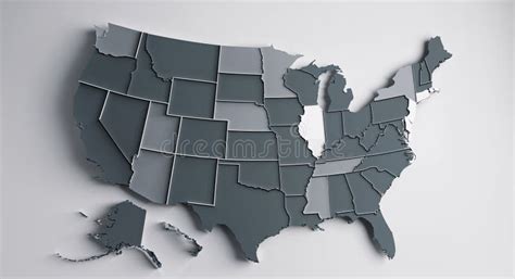 A Stylized Map Of The United States With Varying Shades Of Gray On A