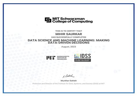 completed data science and machine learning course mihir saurkar