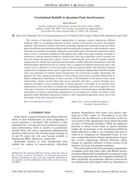 Pdf Gravitational Redshift In Quantum Clock Interferometry