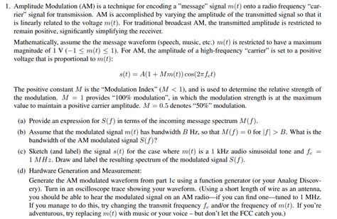 Solved Amplitude Modulation Am Is A Technique For Encoding