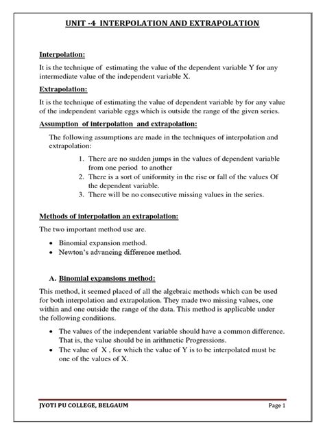 Unit 4 Interpolation And Extrapolation Pdf