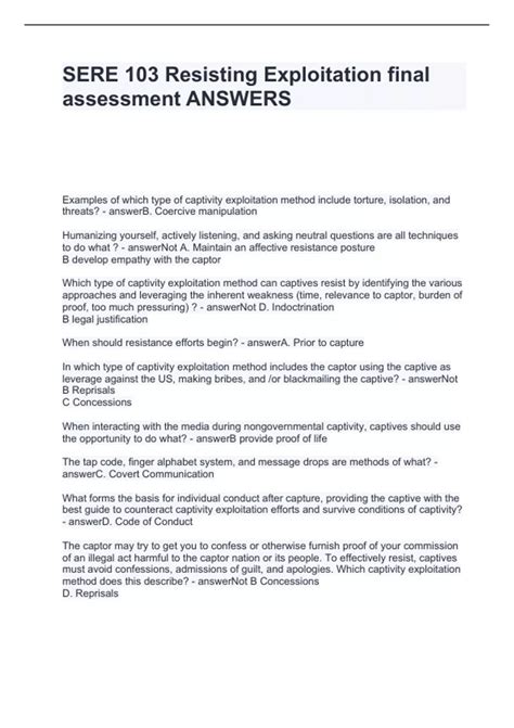 Sere 103 Resisting Exploitation Final Assessment Answers With Solutions