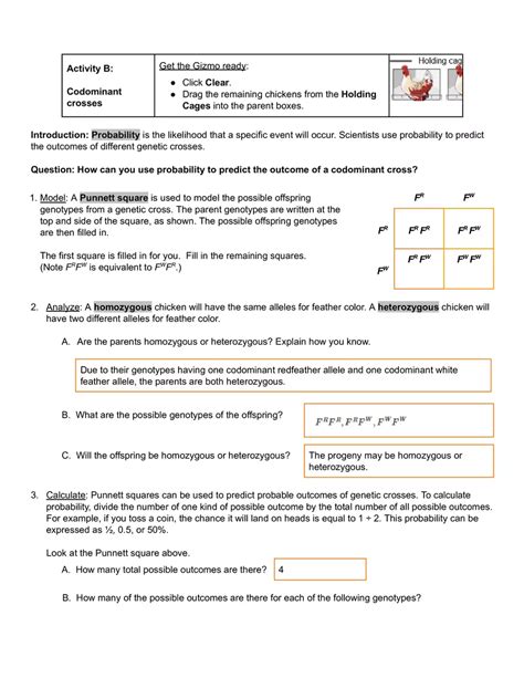 Chicken Genetics Gizmo Answer Key Virtual High School Edubirdie