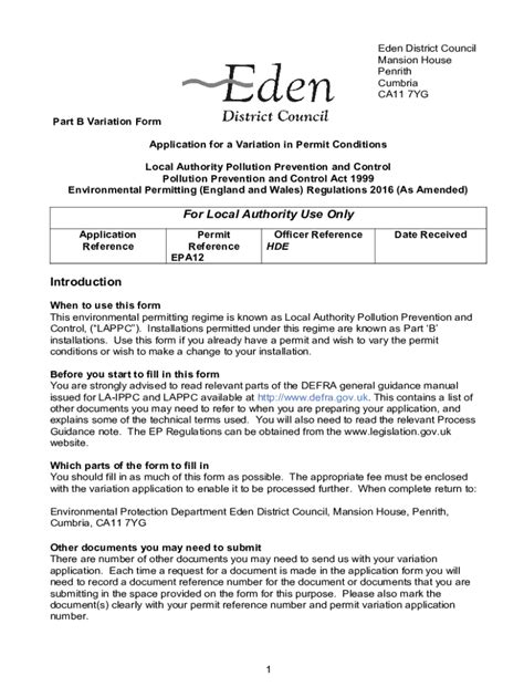 Fillable Online Application For A Variation Of Permit Conditions
