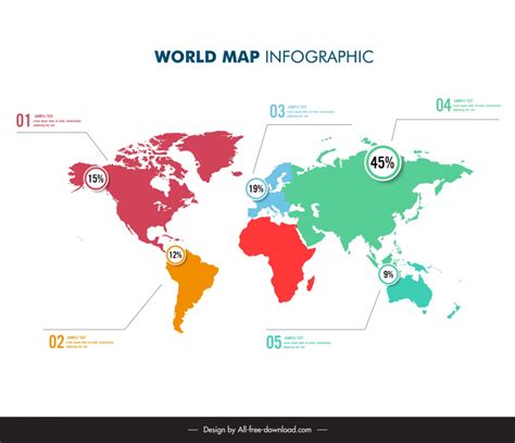 World Map Infographic Template Colorful Elegance Vectors Images Graphic