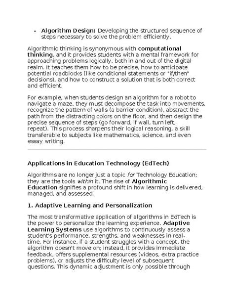 Algorithmic Mindset In Technology Education Reading Passage And X 10 Questions