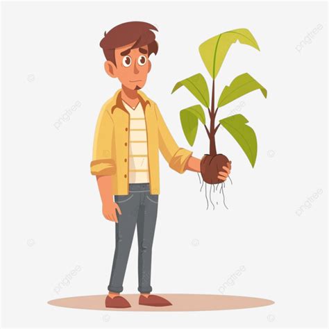 Cartoon Style Vector Illustration Of A Guy Holding A Dying Plant Art