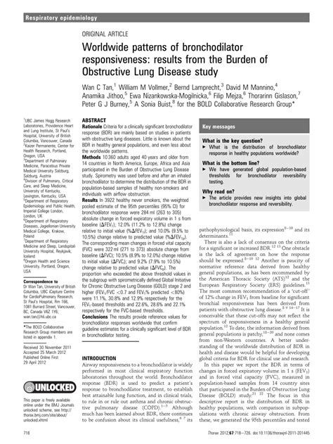 Pdf Worldwide Patterns Of Bronchodilator Responsiveness Results From The Burden Of