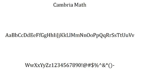 Font Alphabet Styles Cambria Math