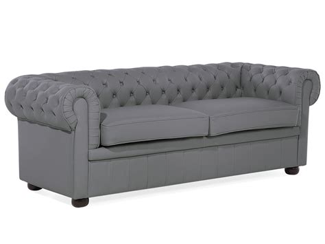 Sofa 3 Osobowa Skórzana Szara Chesterfield Beliani Pl