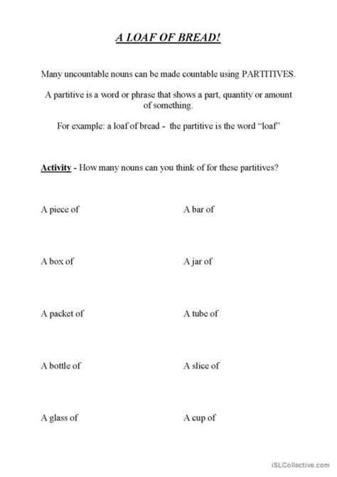 Partitives English ESL Worksheets Pdf Doc
