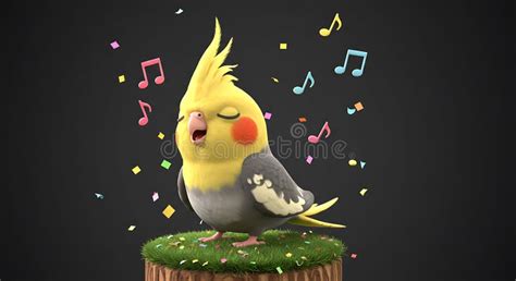 Singing Cockatiel A Delightful 3d Cartoon Illustration Stock