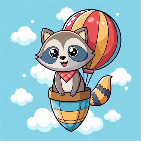 Cute Raccoon In Hot Air Balloon Cartoon Vector Image Premium Ai