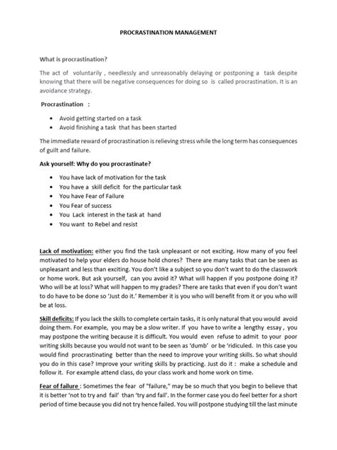 Procrastination Management Pdf Procrastination Professional Skills