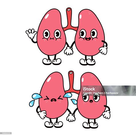재미있는 귀여운 폐 문자 번들 세트 벡터 핸드 그린 낙서 스타일 전통적인 만화 빈티지 복고풍 캐릭터 일러스트 아이콘 디자인