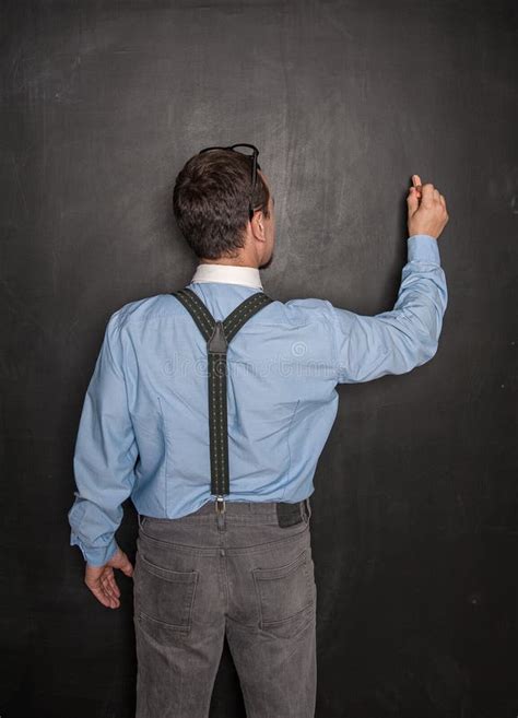 Teacher Man Writing Something On Chalkboard Stock Image Image Of Concept Plan