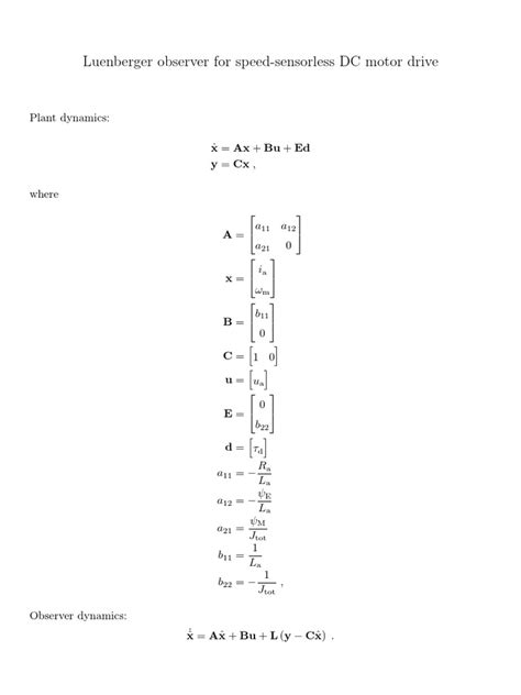 Luenberger Observer Dc Motor Pdf Control Theory Algebra