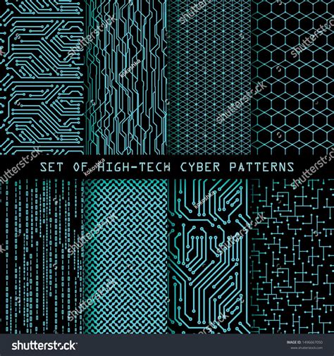 Set Of Seamless Cyber Patterns Circuit Board Texture Digital High