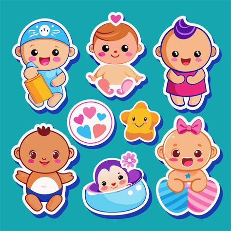 Sticker Para Bebés Muy Bonitos Vector Premium Generado Con Ia