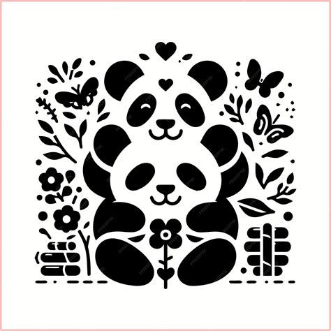 Minimal Panda Patterns Collection Cute Panda Silhouette Vector Illustration Panda Silhouette