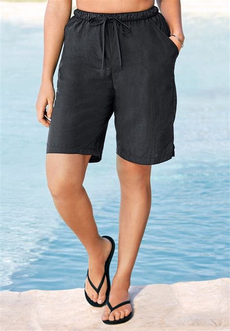 Ladies Taslon® Cover Up Board Shorts With Built In Brief Black