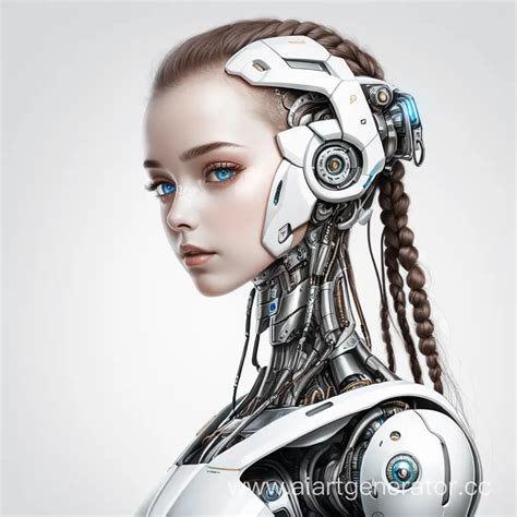 Detailed Portrait Of A Beautiful Robot Girl On A White Background Ai