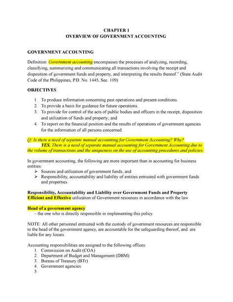 Overview Of Government Accounting Chapter 1 Overview Of Government
