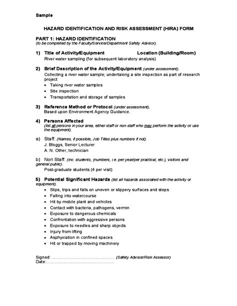 Hazard Identification And Risk Assessment Template Free Download