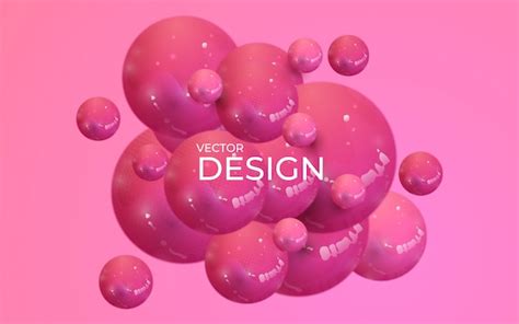 Fondo abstracto con esferas dinámicas d burbujas de plástico de color rosa pastel Vector