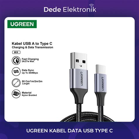 Jual Ugreen Cable Kabel Data Usb To Type C Fast Charging Max 3a 50cm 1m