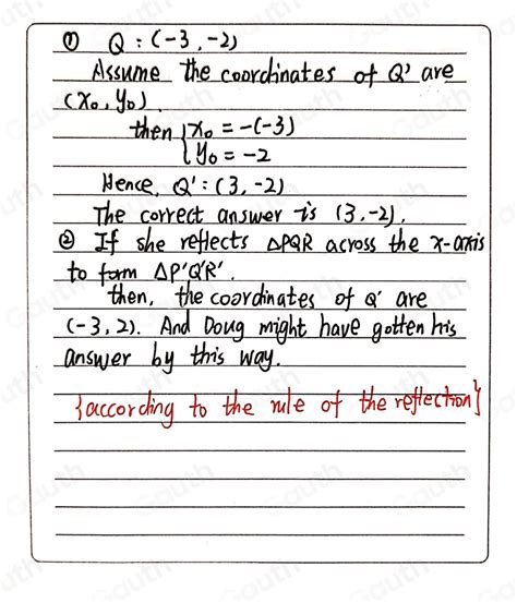 solved noor draws pqr in the coordinate plane as shown then she