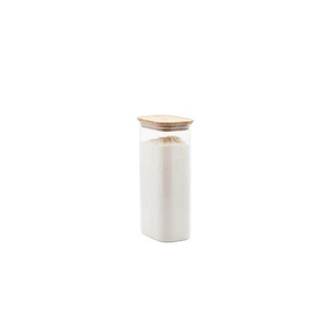 High Rectangular Glass And Bamboo Storage Box Pebbly