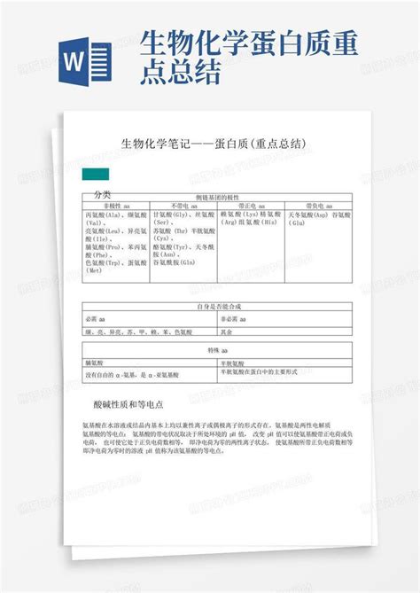 生物化学蛋白质重点总结Word模板下载 编号lwozyvrj 熊猫办公