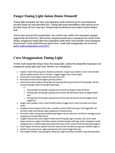 Fungsi Timing Light Dalam Dunia Otomotif Pdf