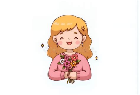 Cheerful Blonde Chibi Girl Cartoon In Delicate Korean Style Holding
