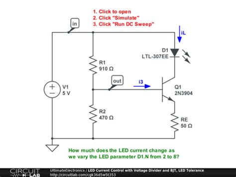 Led Current Control With Voltage Divider And Bjt Led Tolerance Circuitlab
