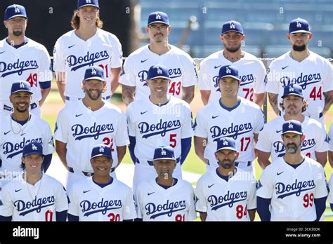 Los Angeles Dodgers Players Pose For A Team Photo Ahead Of A Baseball Game Against The Colorado