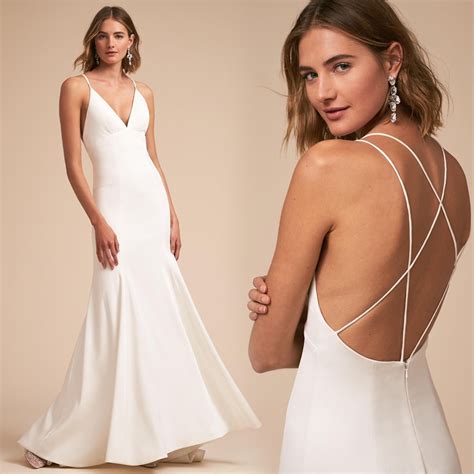 Simple Spaghetti Straps V Neck Satin Vestidos De Novia Backless Mermaid