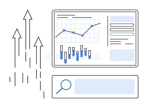 Digital Dashboard With Line Graph Bar Chart Rising Arrows And Search Bar Representing Data