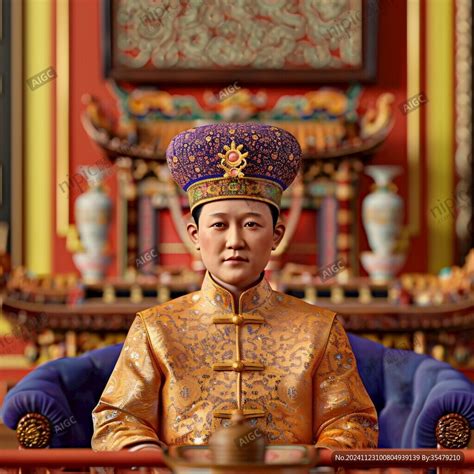 Ai创作图皇上插画 皇上形象 王爷形象 清朝王爷 古代皇室皇家贵族 东南亚民族人物蜡像 傣族君主 乾隆 皇阿玛 龙袍朝服皇上古朴色调 礼亲王
