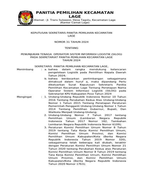 Sk Admin Dan Operator Silog 1 Pdf