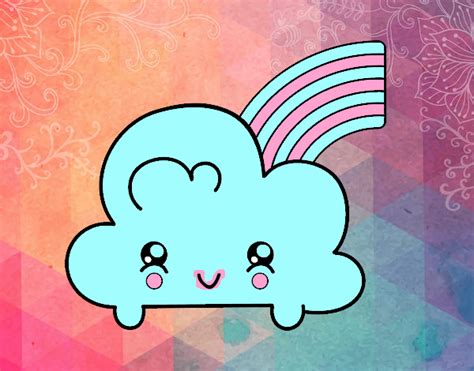 Dibujo de Nube con arco iris kawaii pintado por Valeruca en Dibujos net el día 11 07 16 a las 20