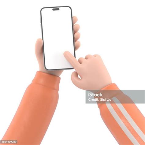 만화 제스처 아이콘 모형3d 손 터치 스마트폰 만화 아이콘 또는 휴대 전화 사용의 모형 흰색 배경에 3d 렌더링 3차원 형태에 대한 스톡 사진 및 기타 이미지 Istock