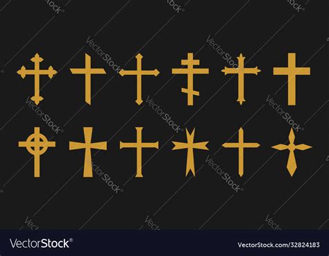 Gold Cross Christian Catholic Greek Crosses Icons Vector Image
