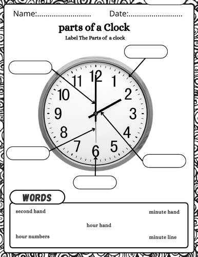 Parts Of A Clock Labeling Worksheet Teaching Resources